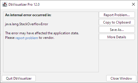 Reporting Issues and Contact Support in DbVisualizer