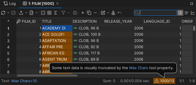 Using Max Rows and Max Chars in Queries in DbVisualizer