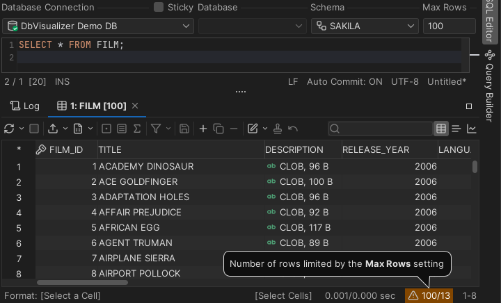 Using Max Rows and Max Chars in Queries in DbVisualizer