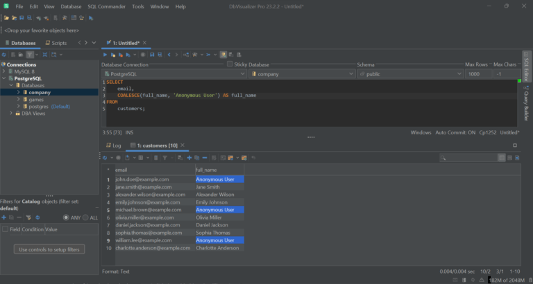 PostgreSQL COALESCE Function: Handling NULL Values